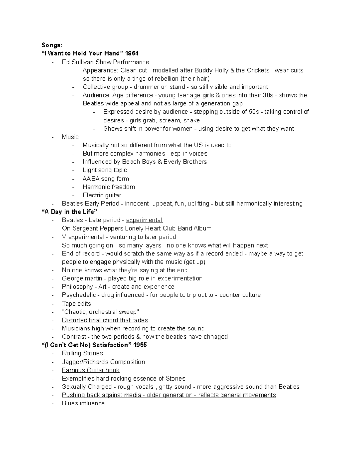 Final Study Guide - Includes notes from the Beatles until modern day ...