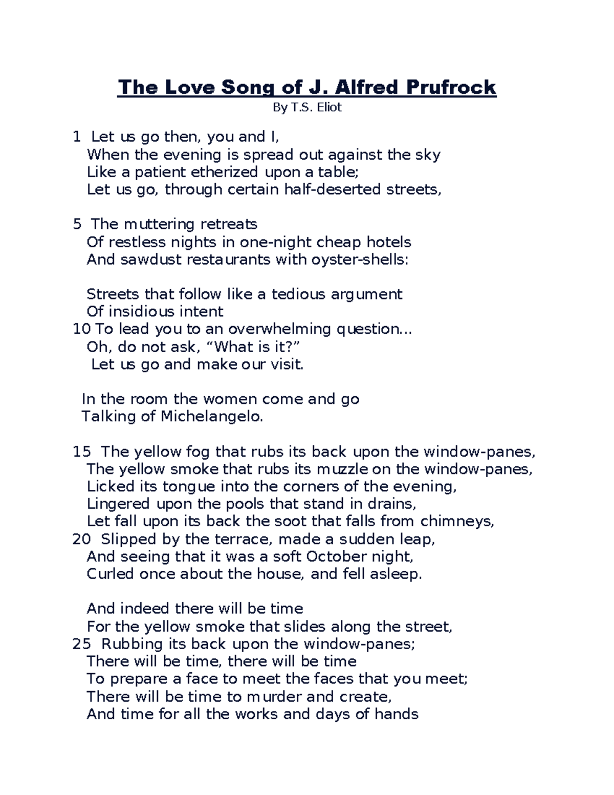 T.S. Eliot's "The Love Song of J. Alfred Prufrock" Analysis - 10-10-10 ...