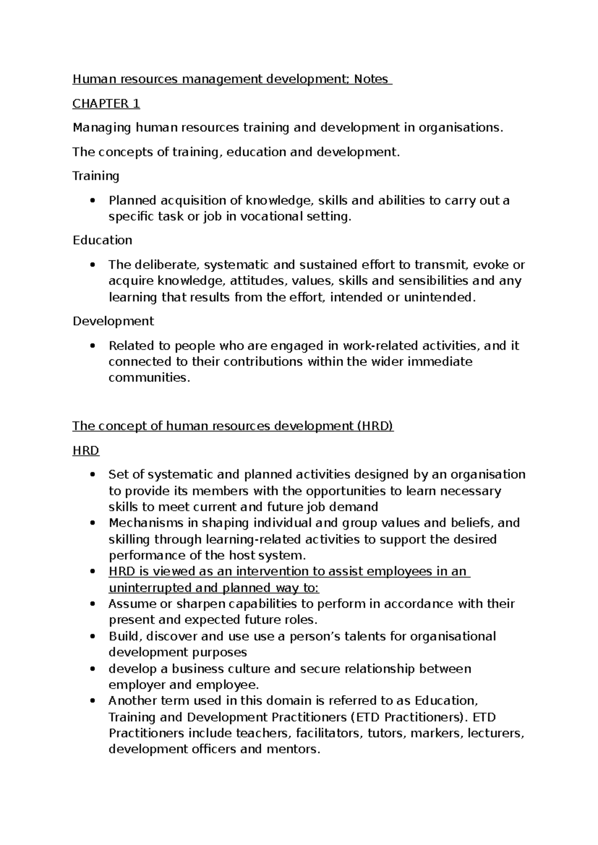 HRM 101: Chapter 1 - Managing Training & Development in Organizations - Studocu