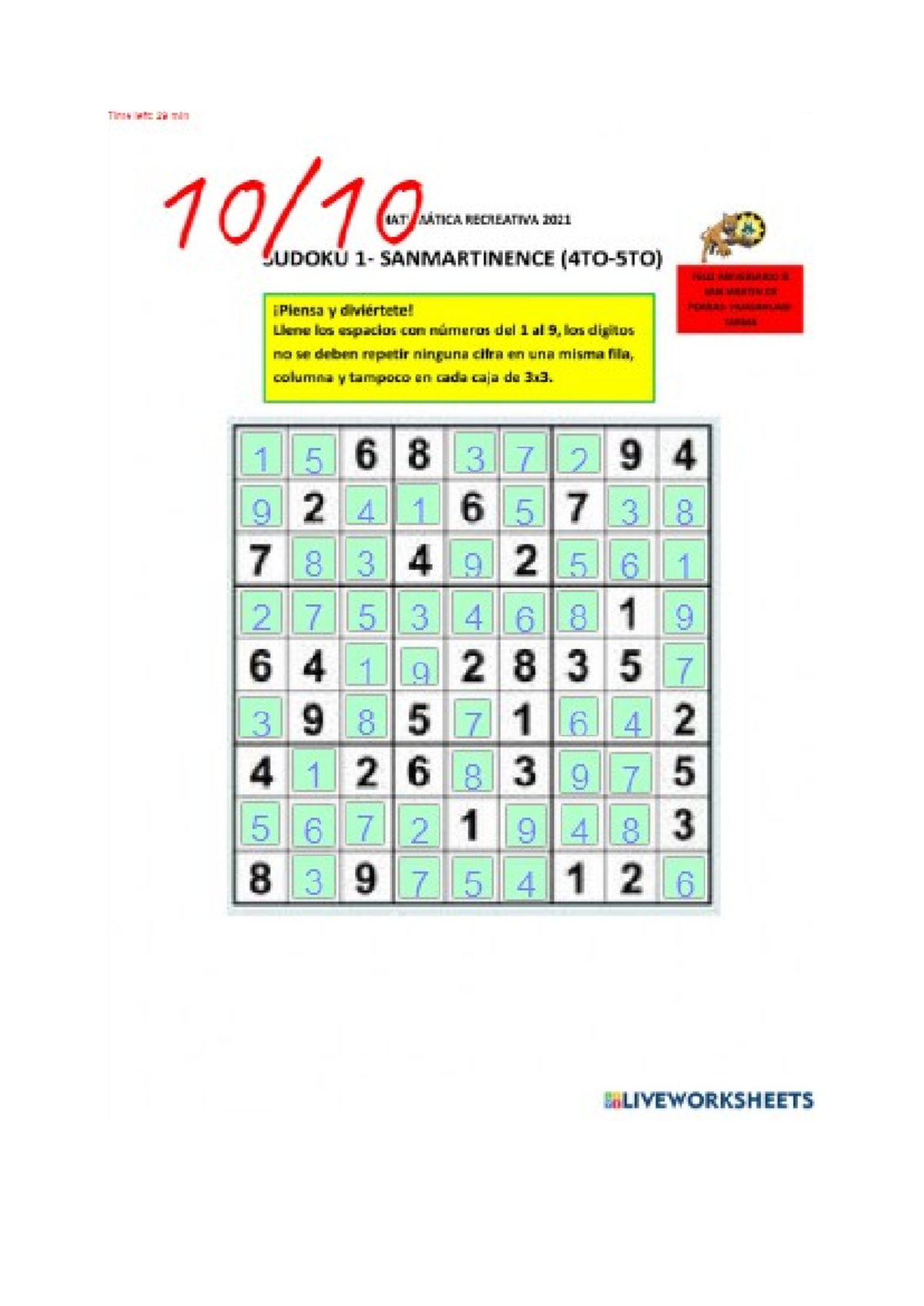 Matemáticas: Sudoku Recreativo 2021 - AT 29 Minutos - Studocu