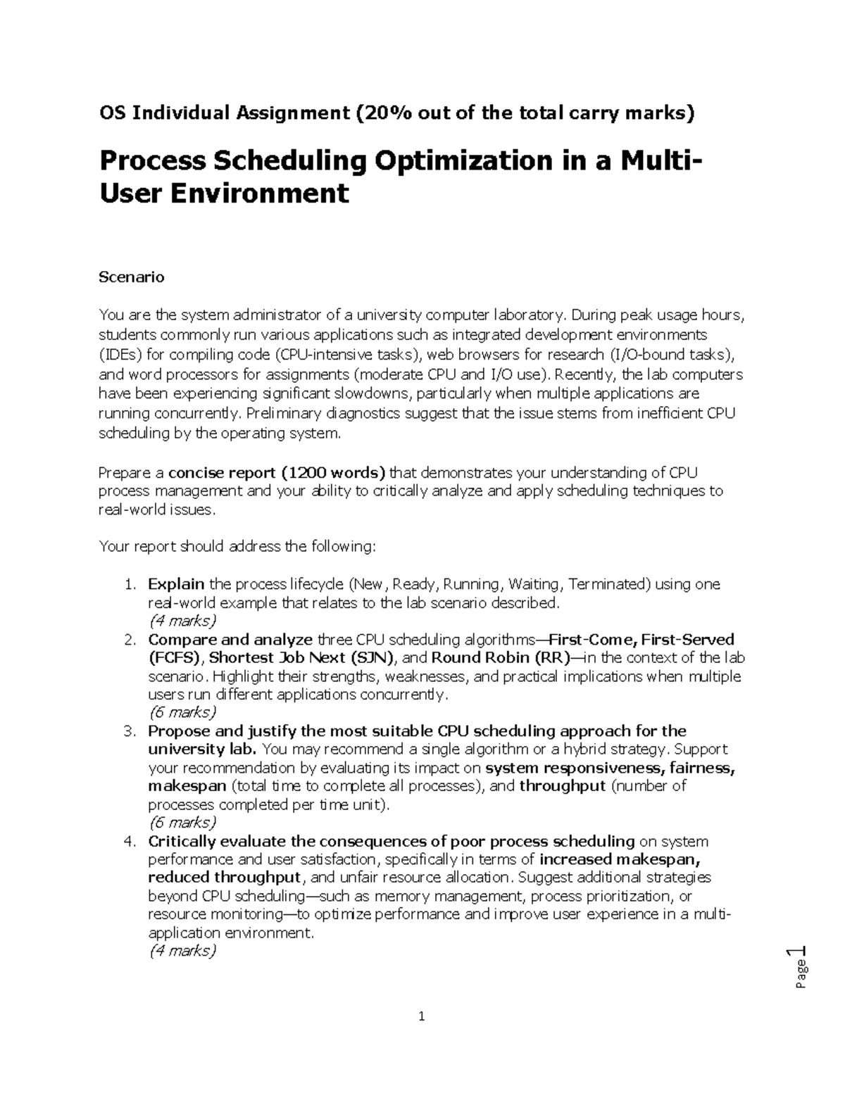 OS Individual Assignment: Process Scheduling Optimization in Multi-User Labs - Studocu