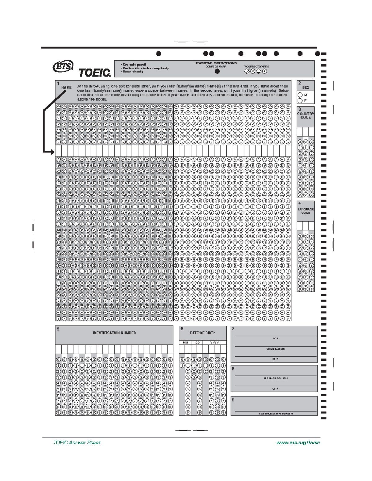 Answer-sheet-toeic - Toeic - ets/toeic A B C D E F G H I J K L M N O P ...