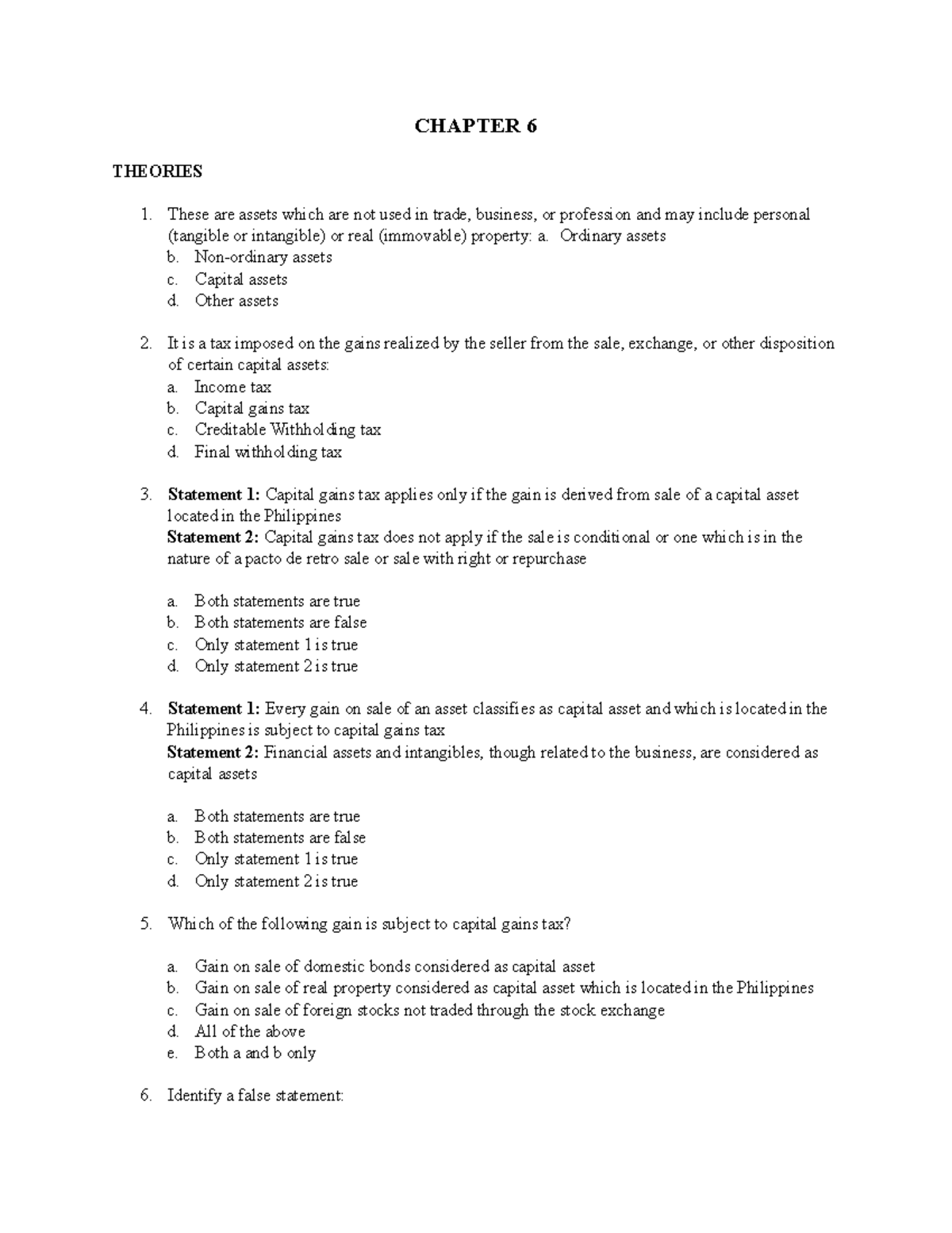 CGT - Capital Gains Tax MCQs and Theories Explained - Studocu