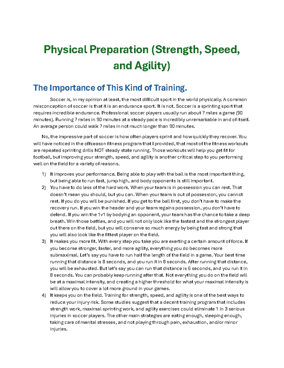 Physical Prep for Soccer: Strength, Speed & Agility Training - Studocu