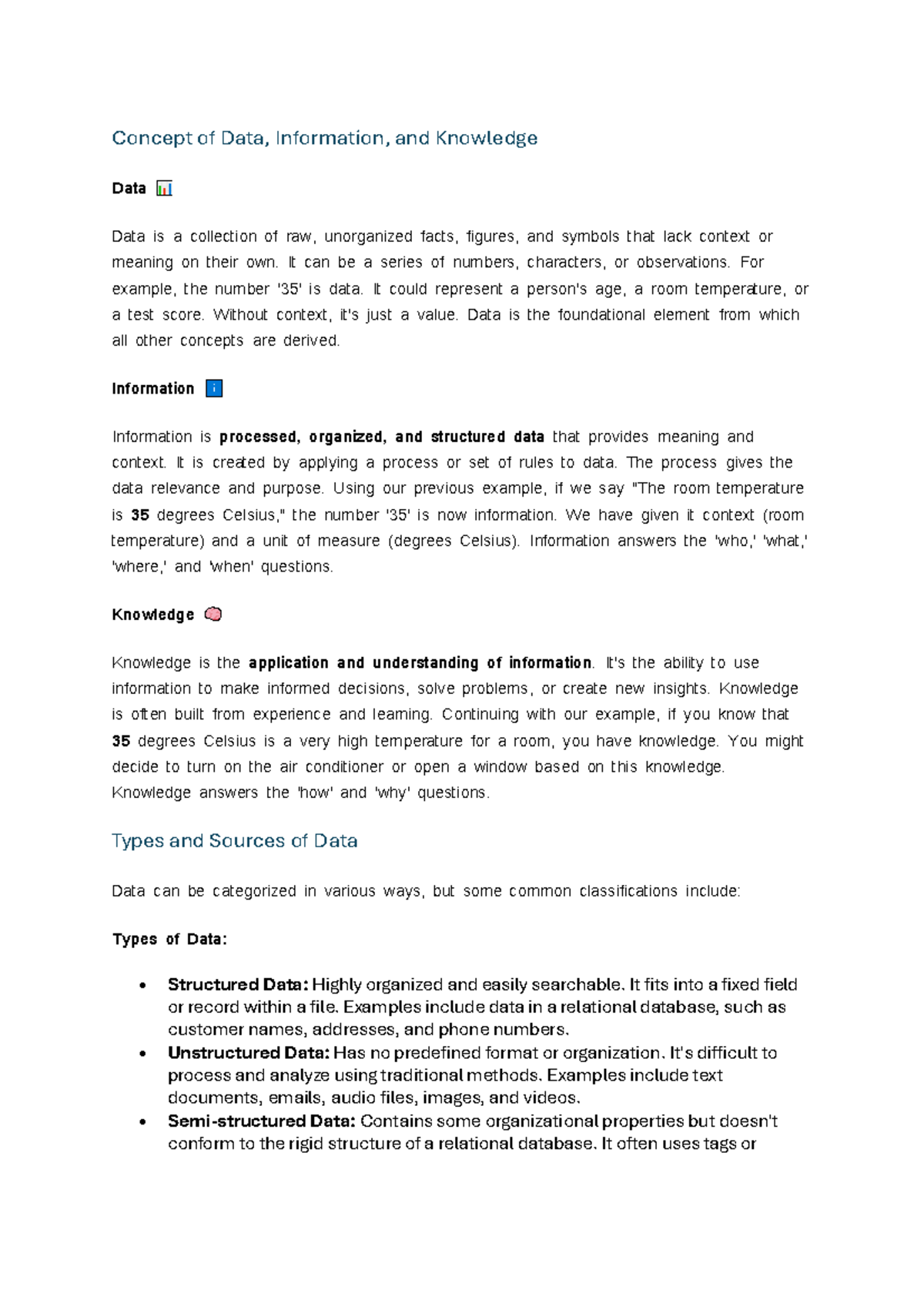 Data Unit 4: Understanding Data, Information, and Knowledge Concepts - Studocu
