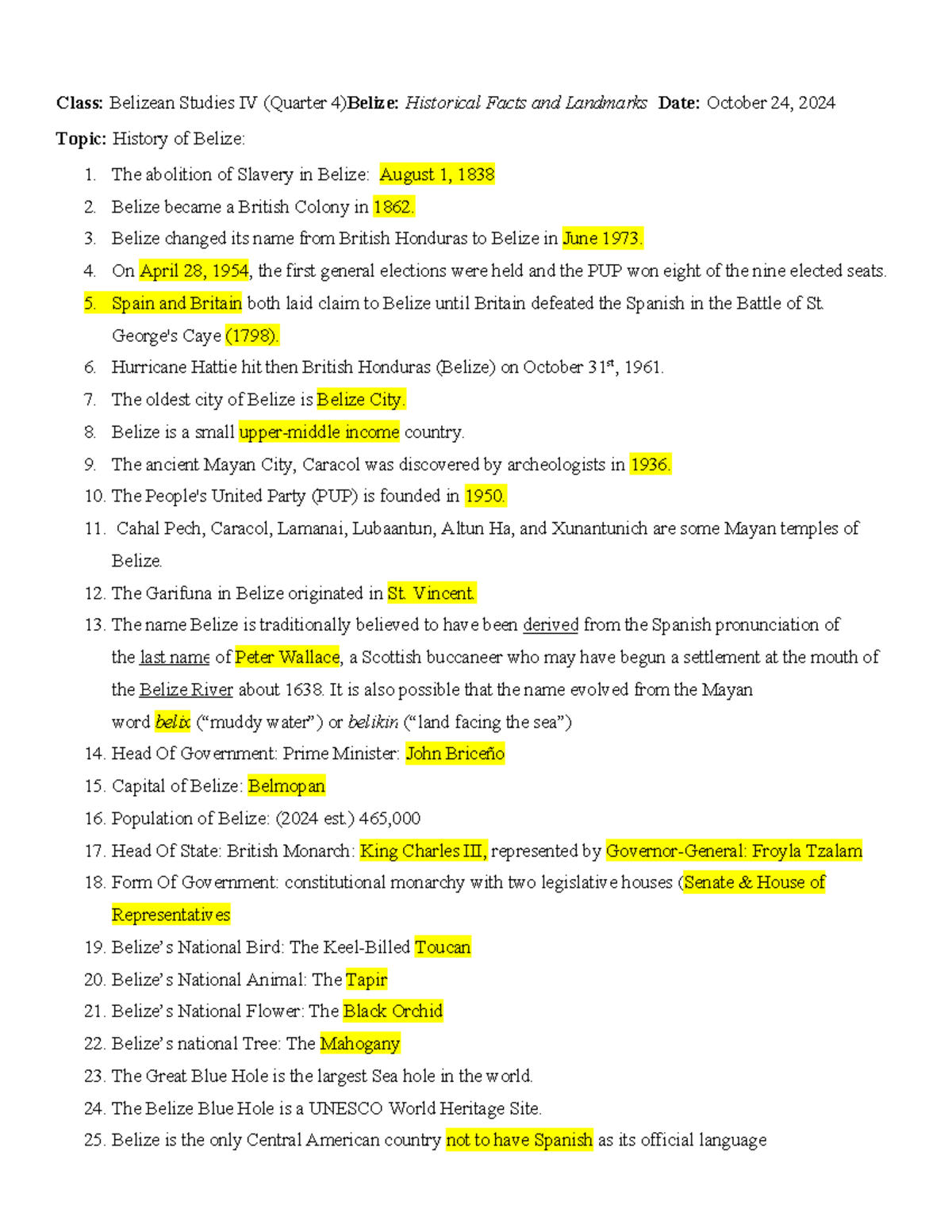 Belizean Studies IV: Historical Facts & Political Insights (Q4) - Studocu
