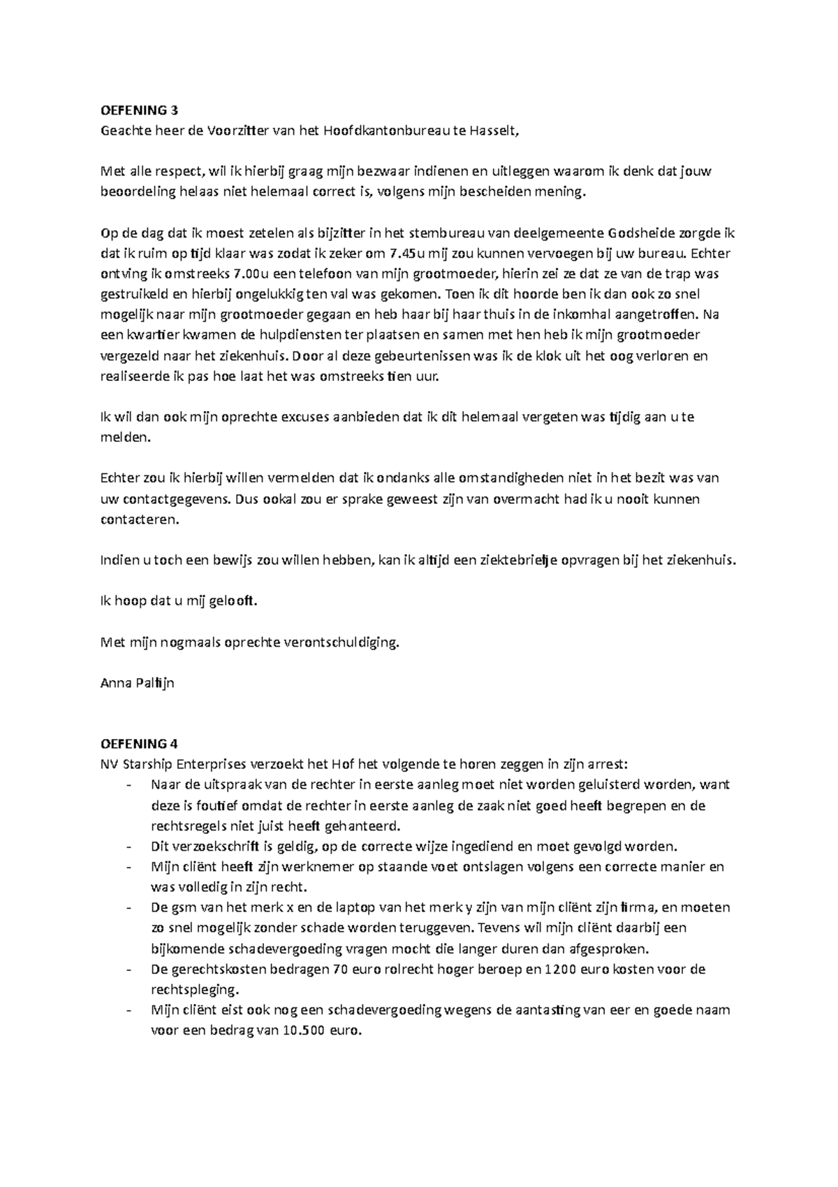 Oefeningen - OEFENING 3 Geachte heer de Voorzitter van het ...