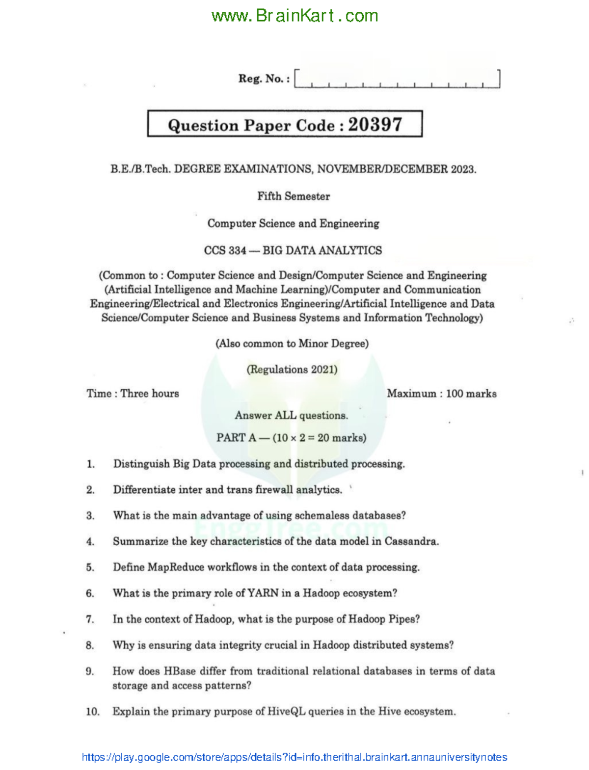 Big Data Analytics - CCS334 2021 Reg - QP Nov-Dec 2023 - Studocu