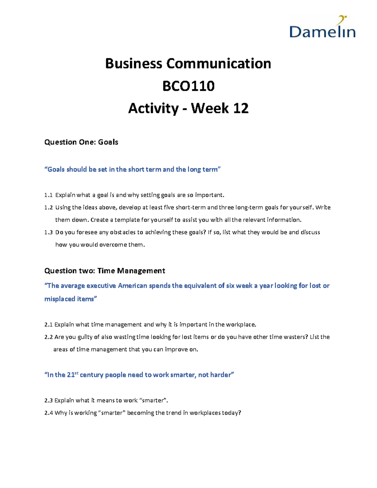 Activity for week 12 - Business Communication BCO Activity - Week 12 ...
