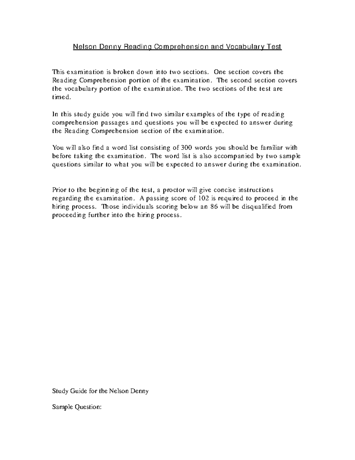 Nelson-Denny Reading Comprehension & Vocabulary Test Study Guide - Studocu