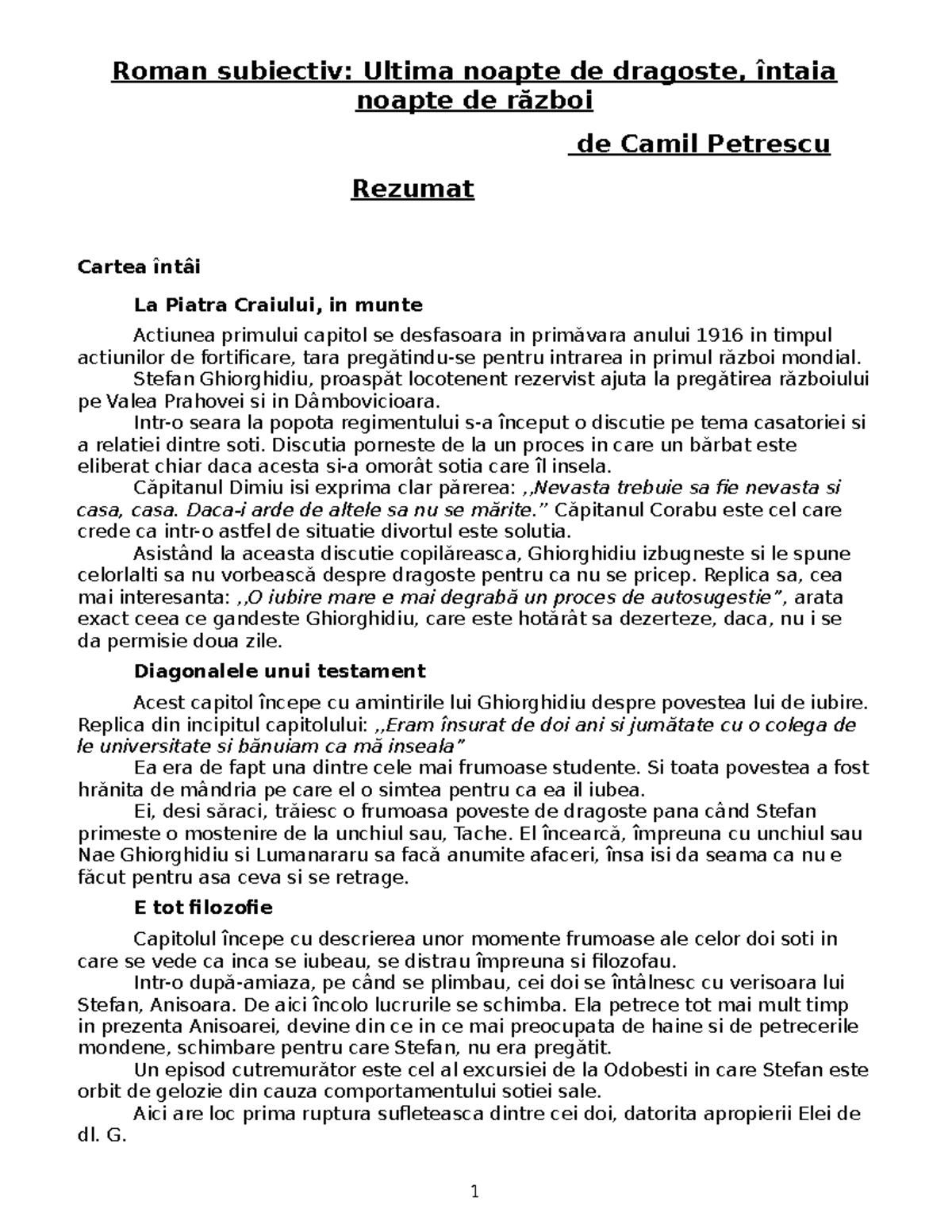 Rezumat: Ultima noapte de dragoste, întâia noapte de război - Camil ...