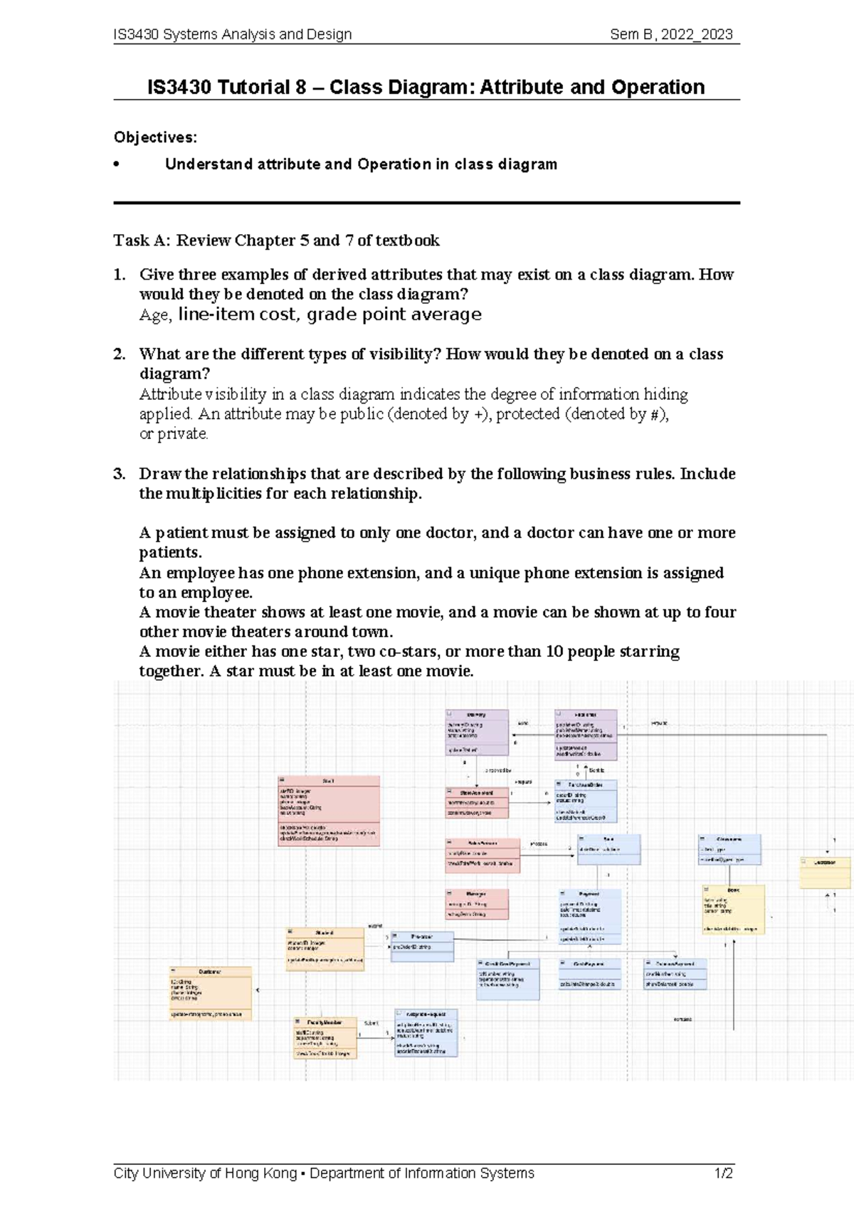 IS3430 Tutorial 8: Class Diagram Attributes & Operations Analysis - Studocu