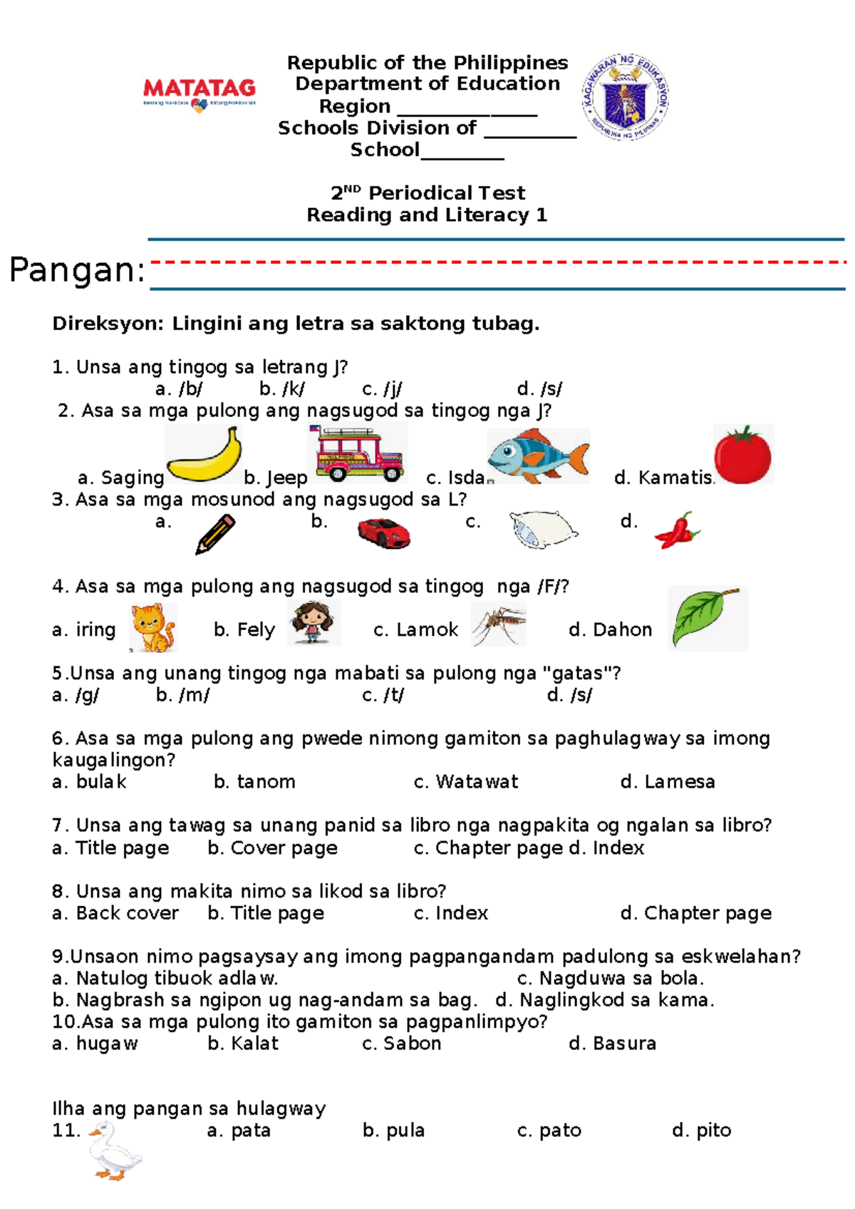 Q2 Reading and Literacy 1 - 2nd Periodical Test Guide - Studocu