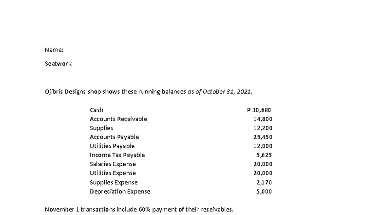 Seatwork-FS: Adjusting Entries & Financial Statements Analysis - Studocu