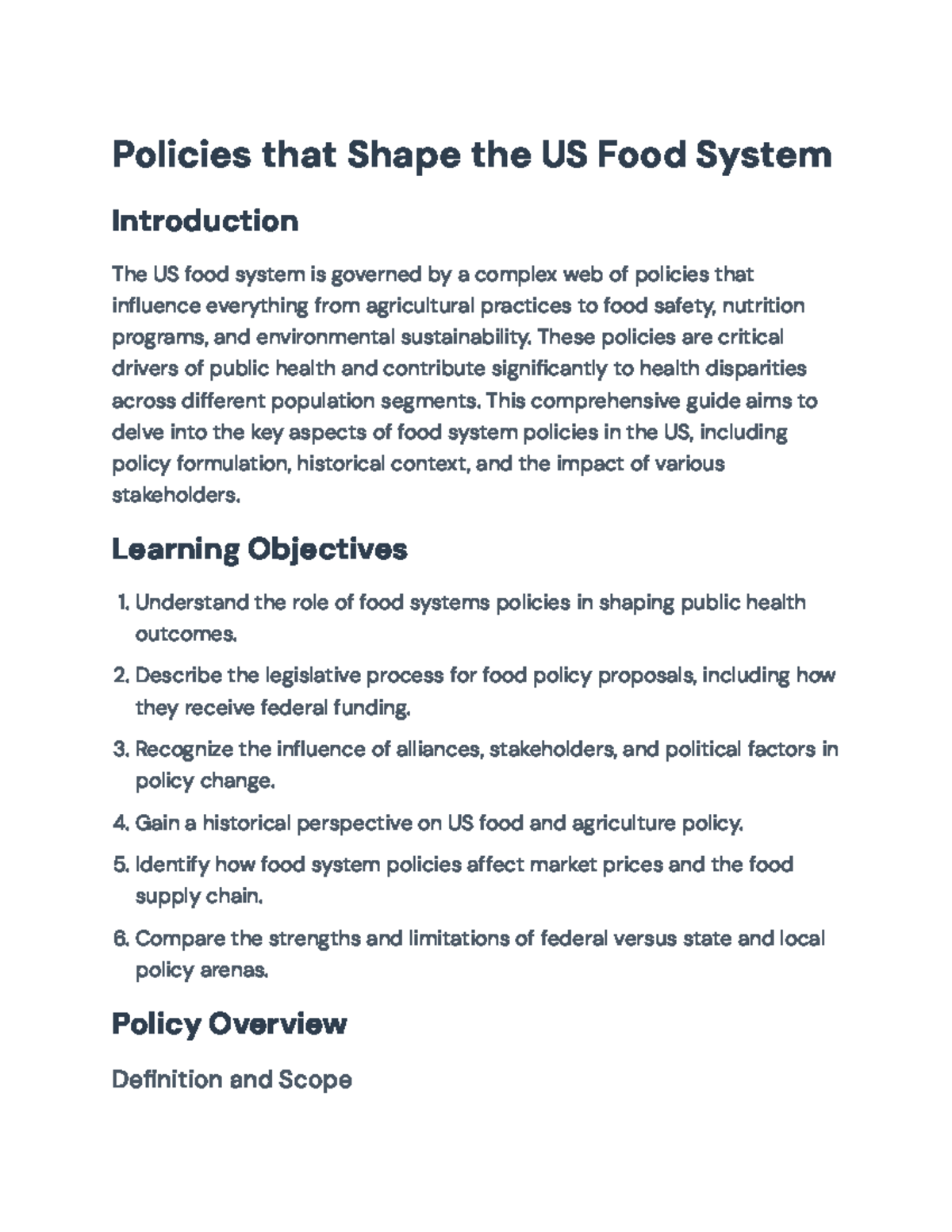 US Food System Policies: Impacts, History, and Legislative Framework ...