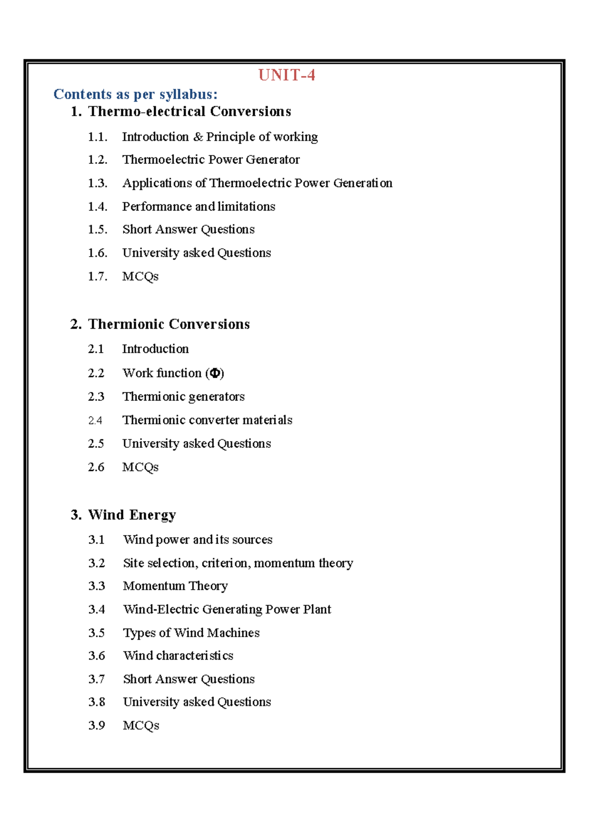 Unit-4 Lecture Notes: Thermoelectric & Wind Energy Conversions - Studocu