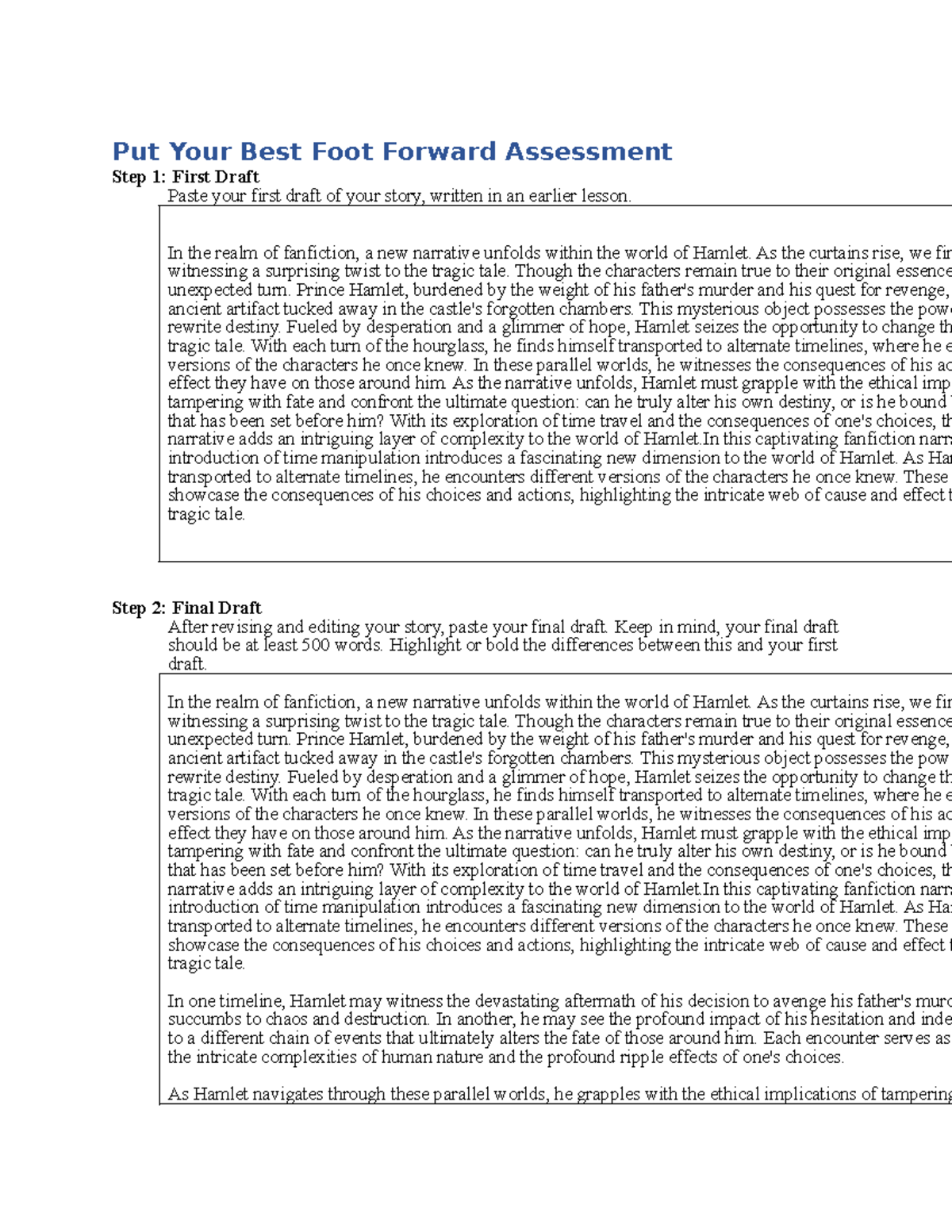 Best foot forward assess rubric - Put Your Best Foot Forward Assessment ...