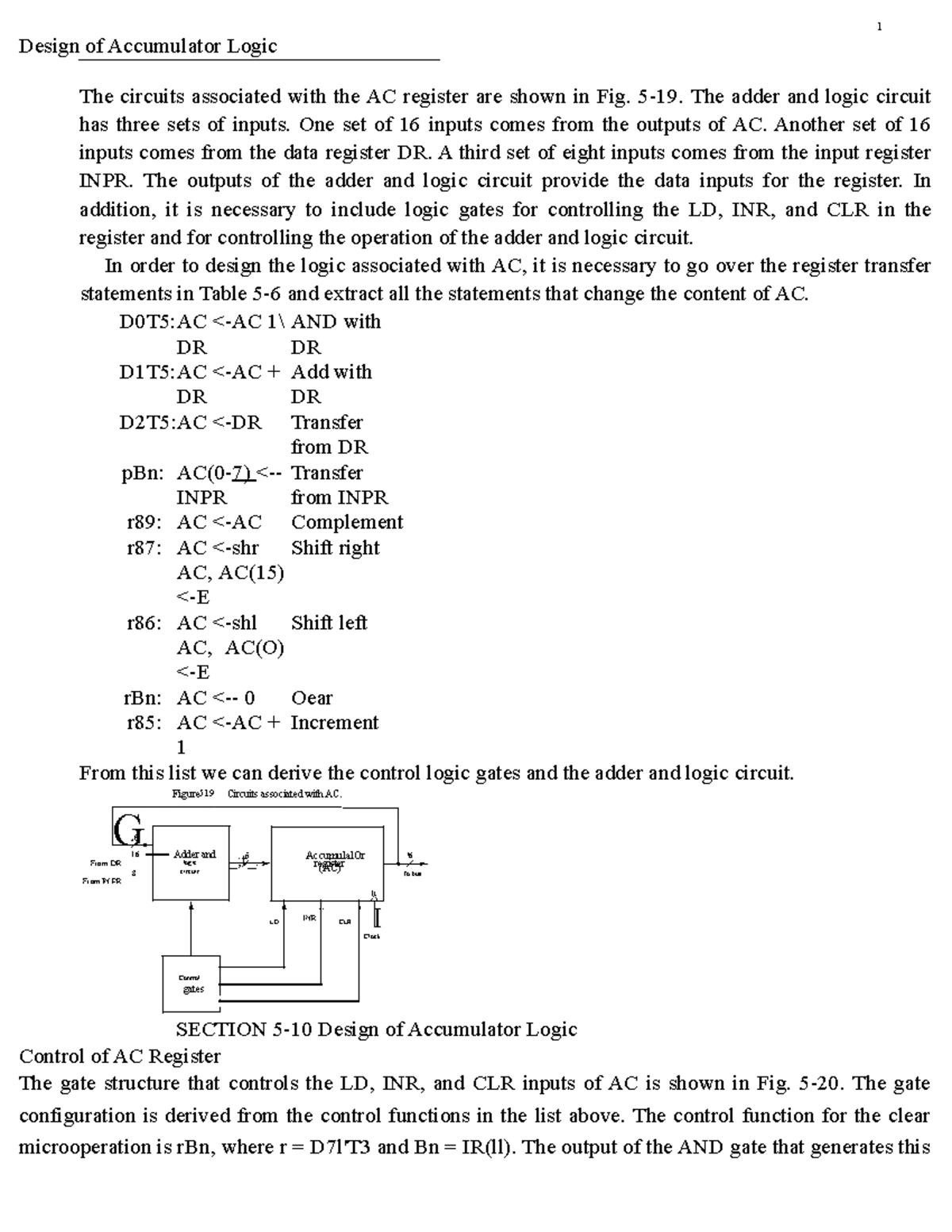 Design of Accumulator Logic for AC Register and Control Gates - Studocu