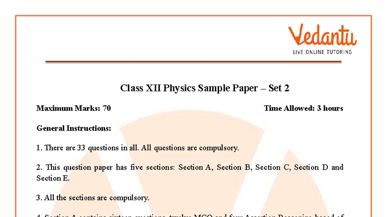 CBSE Class 12 Physics Sample Paper Set 2 (2025-26) - Studocu