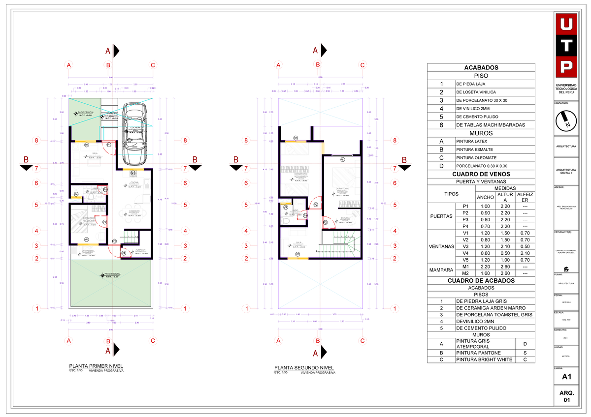 Dibujo 1-A1 - Planta 1 y 2 de Acabados de Vivienda Progresiva - Studocu