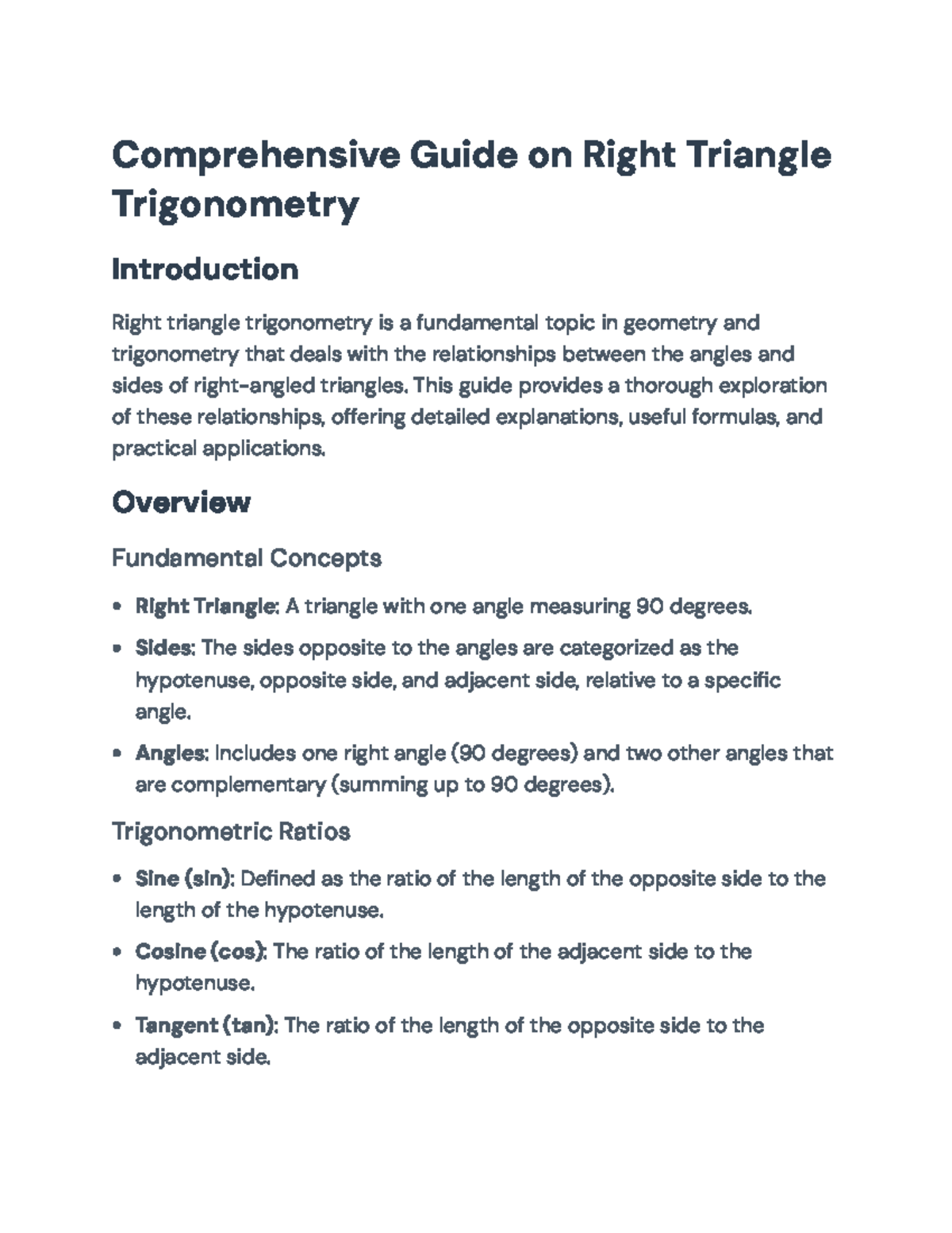 Right Triangle Trigonometry: Comprehensive Guide and Applications - Comprehensive Guide on Right ...