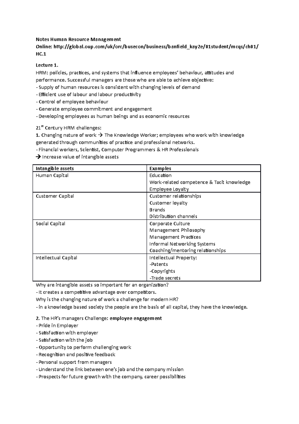 Human Resource Management Notes - Summary - HC 1-5 Lecture Insights ...
