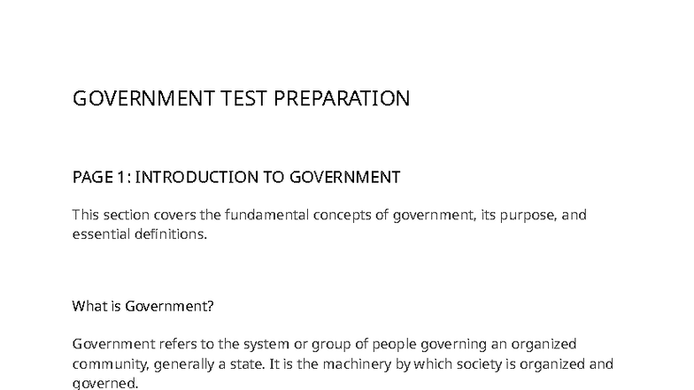 Govt 101: Comprehensive Exam Prep Guide on Government Concepts - Studocu