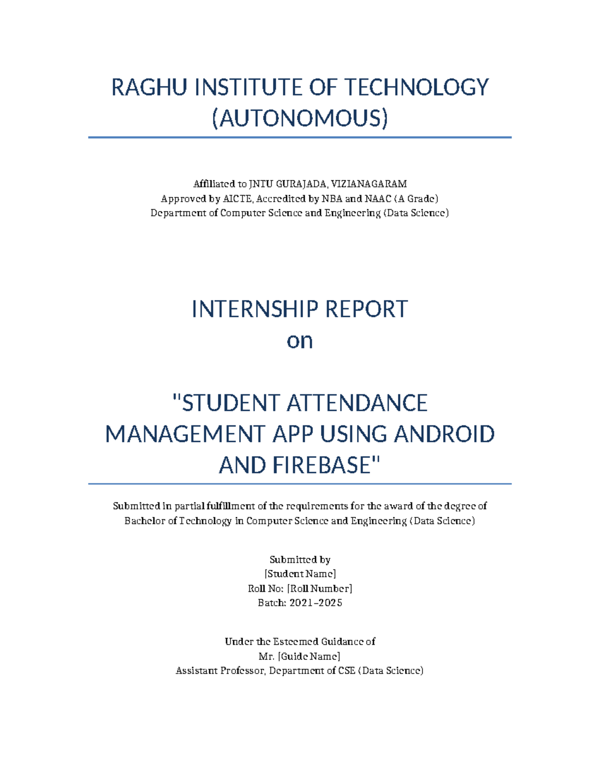 B.Tech CSE (Data Science) Internship Report: Attendance Management App ...
