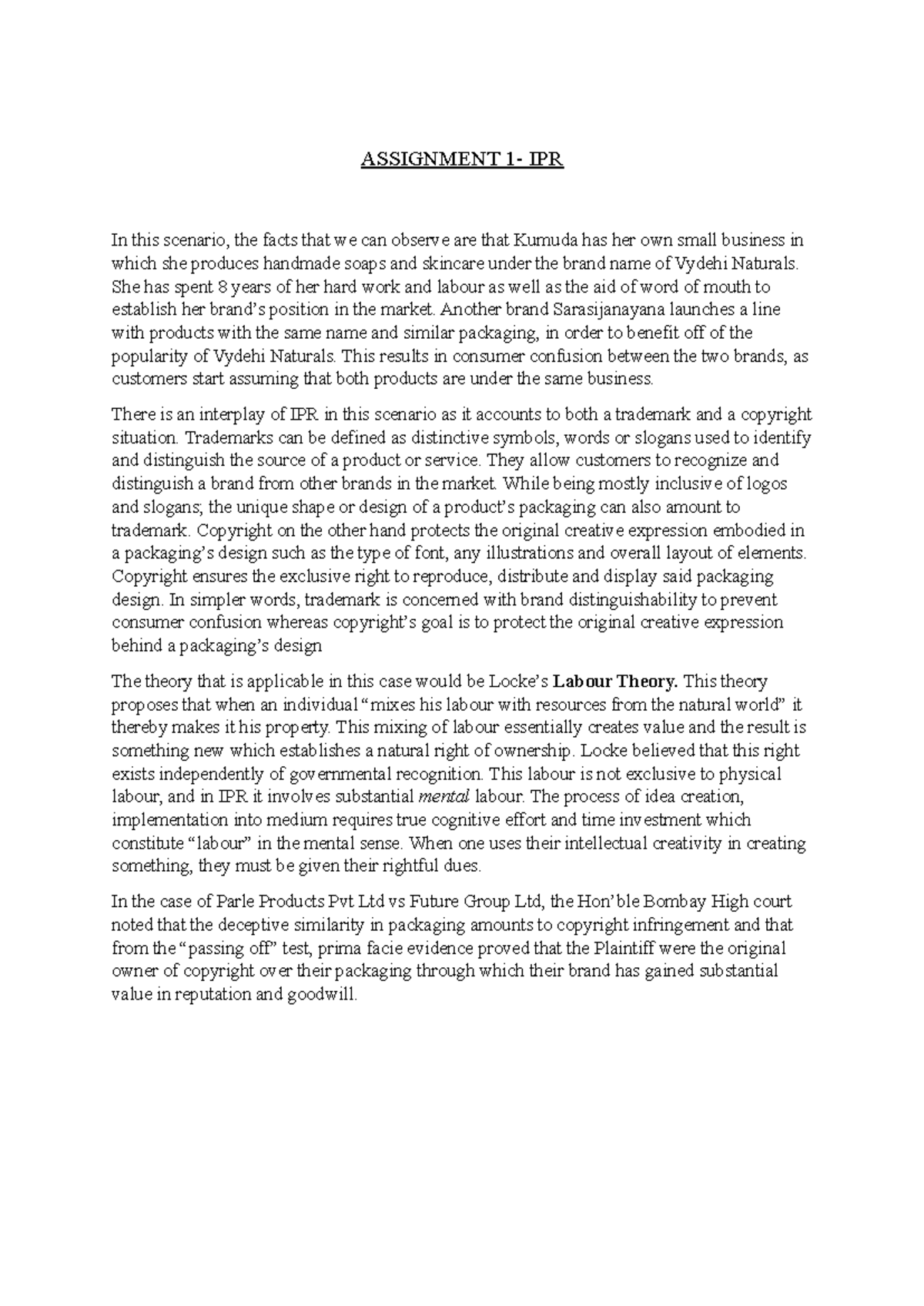 Assignment IPR: Trademark and Copyright Infringement Analysis - Studocu
