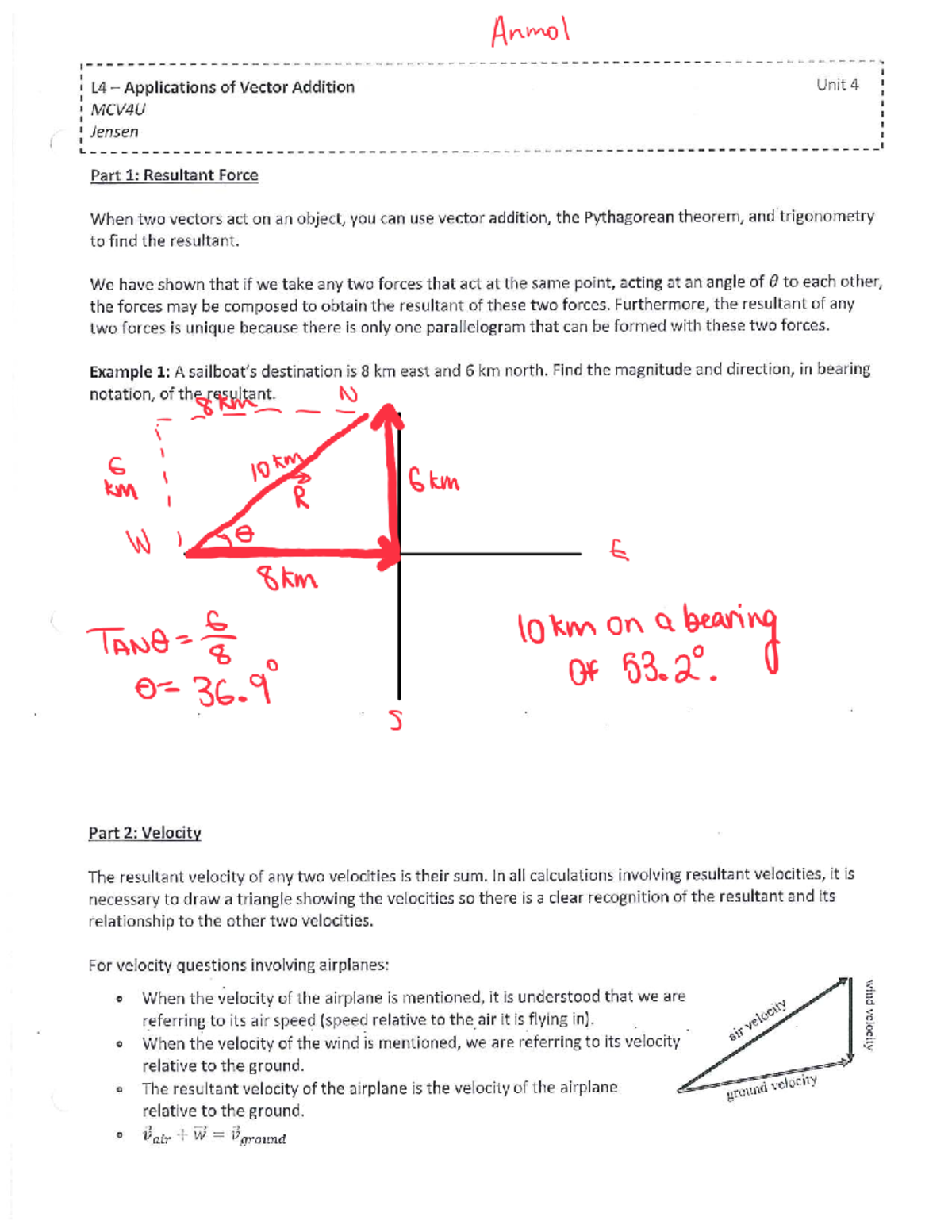 MCV4U Unit 4: Vector Addition & Resultant Forces Explained - Studocu