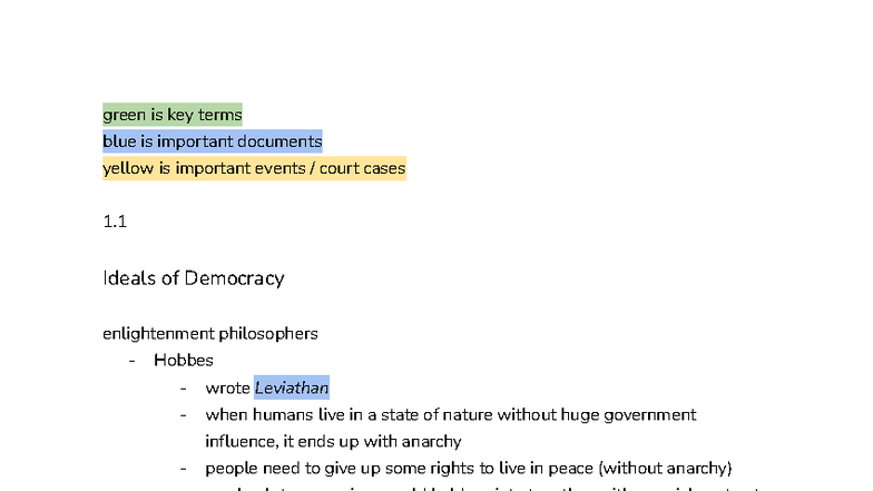 Gov Notes: Chapter 1 - Ideals of Democracy & Federalism (Unit 1) - Studocu