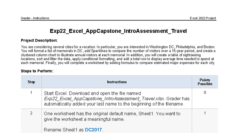 Exp22 Excel AppCapstone Intro Assessment: Travel Project Guide - Studocu
