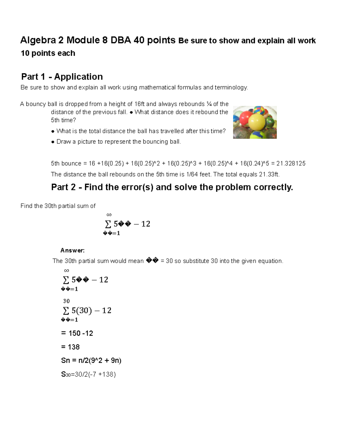 Algebra 2 OL Module 8 DBA: Understanding Bounces, Sums & Reflections ...