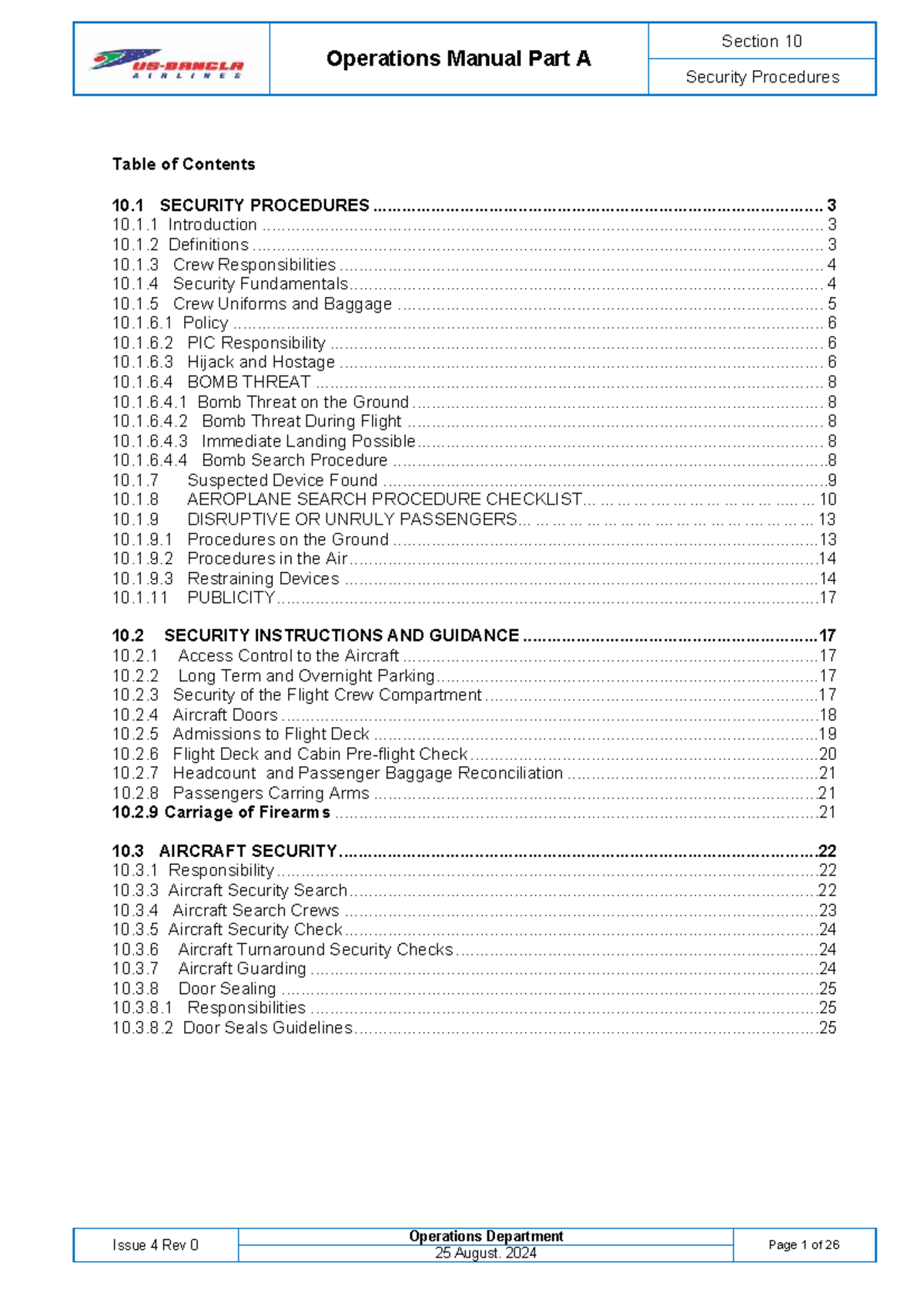 Operations Manual Part A: Section 10 - Security Procedures Overview - Studocu