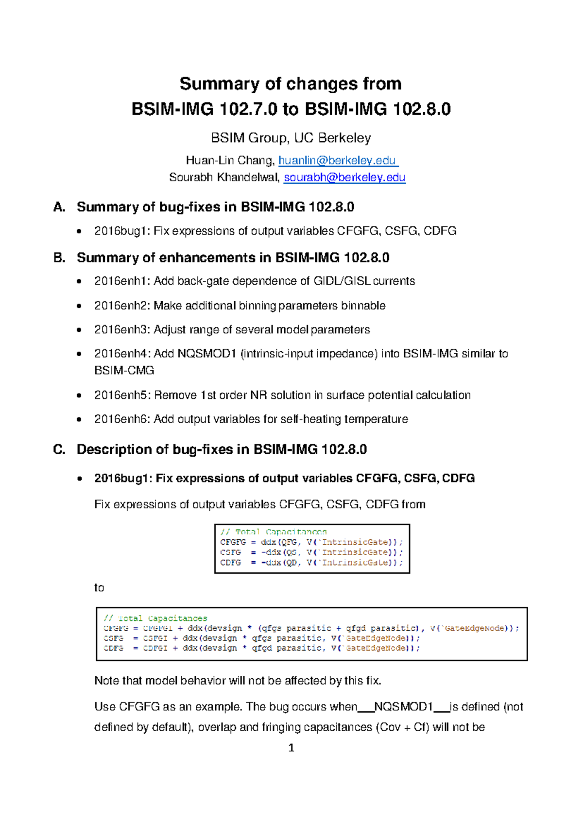 BSIM-IMG 102.8.0 Changes Summary: Bug Fixes & Enhancements - Studocu