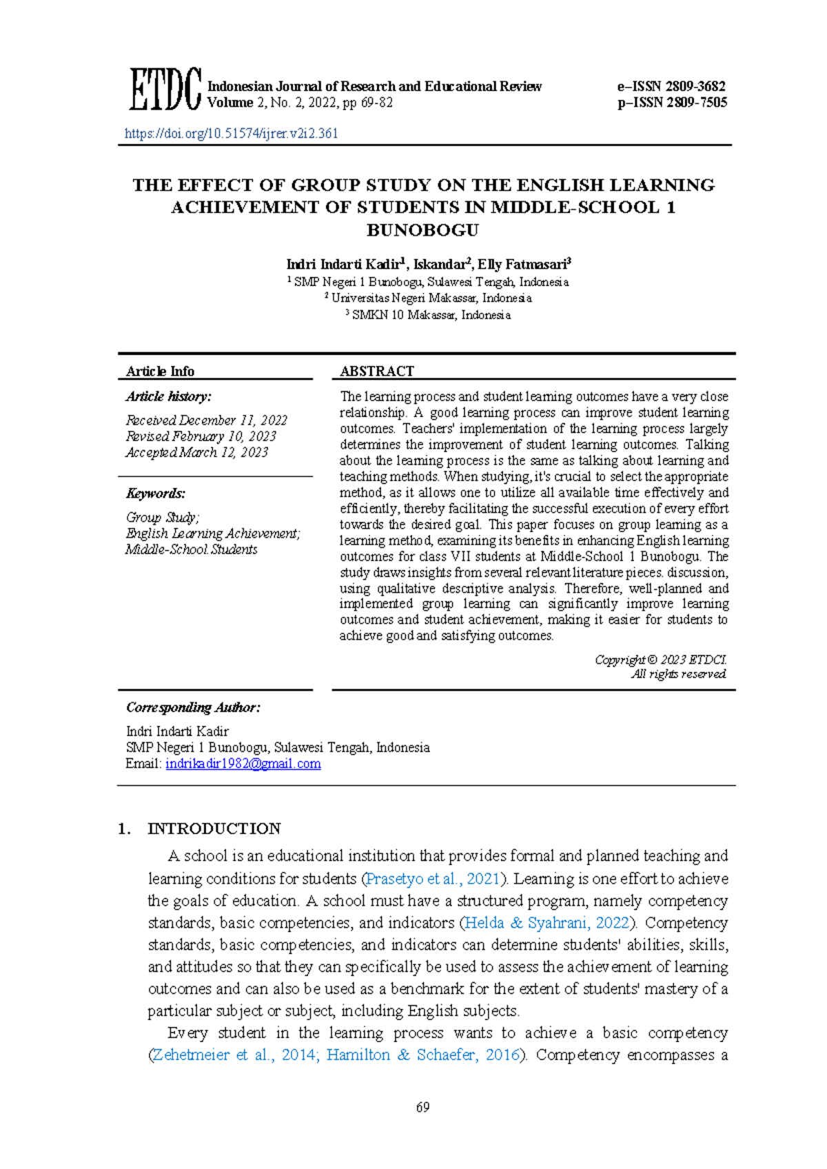 The Impact of Group Study on English Learning Outcomes in Class VII ...