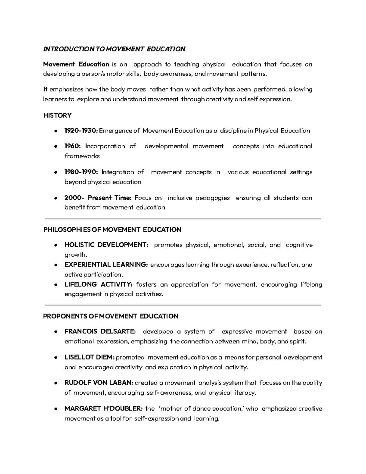 Movement Education Overview: Concepts & Philosophies in PE - Studocu