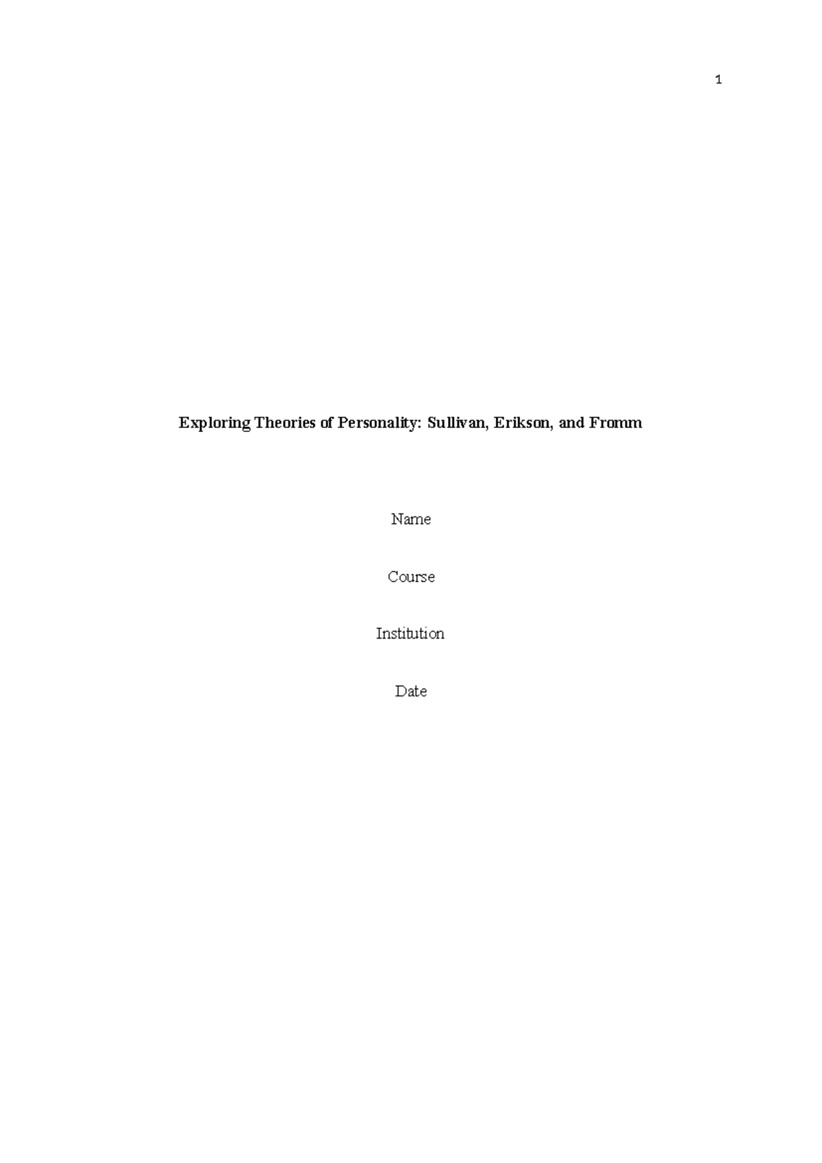 Exploring Theories of Personality: Sullivan, Erikson, & Fromm (Course ...