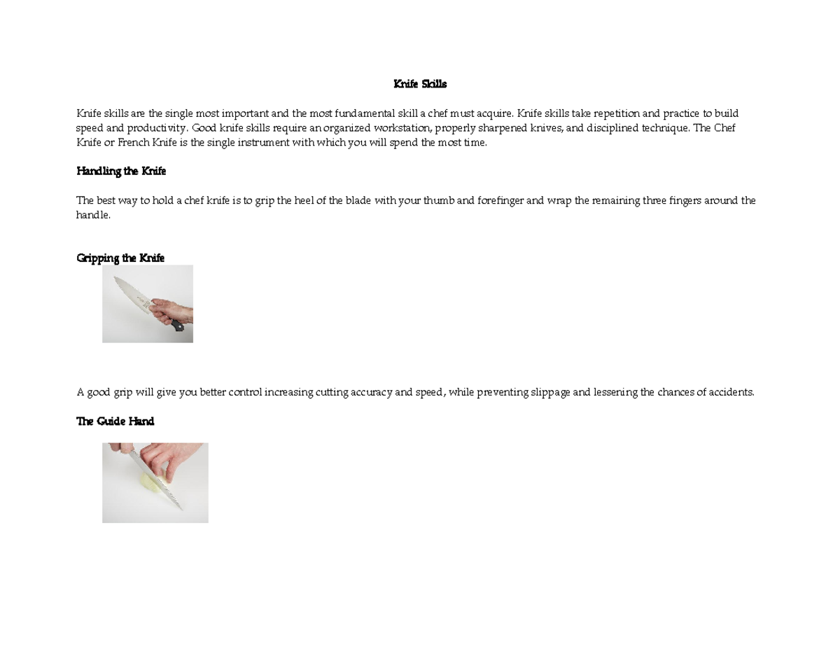 Culinary 101: Essential Knife Skills Lecture Notes - Studocu