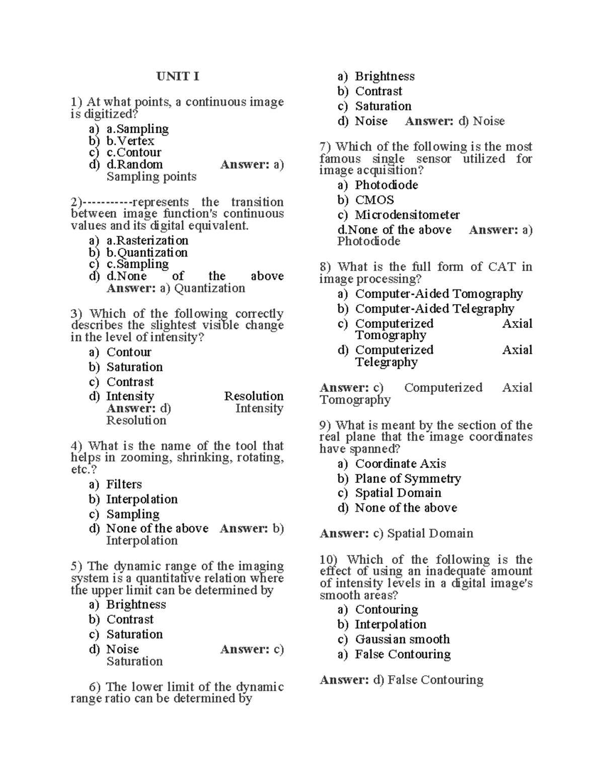 DIP MCQ - Multiple Choice Questions for Digital Image Processing - Studocu