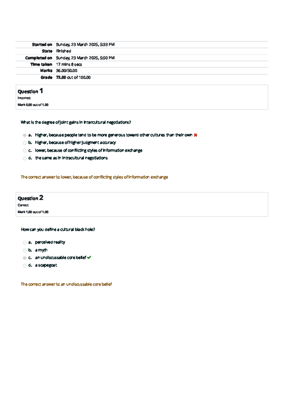 Cultural Negotiations Quiz Review (Course Code: INTL 101) - Studocu