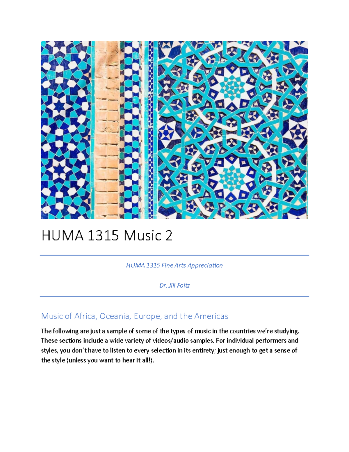 Music in Global Cultures: HUMA 1315 Overview of Styles & Trends - Studocu