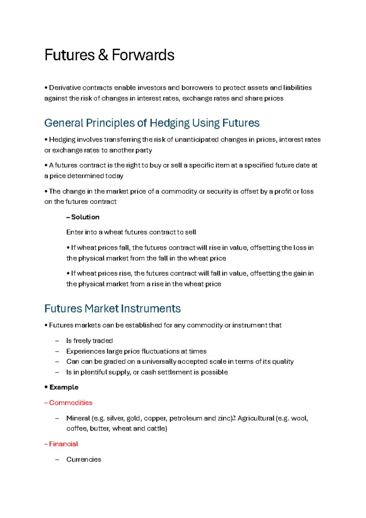 Futures - Summary Financial Markets, Instruments and Institutions ...