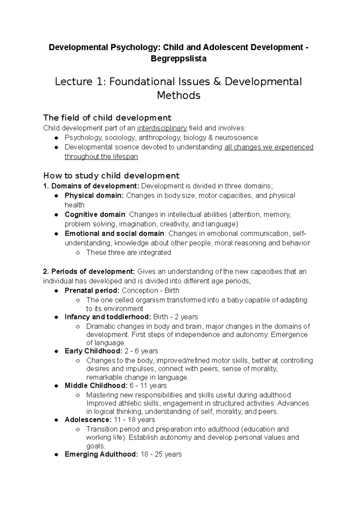 Developmental Psychology PSY 201: Child & Adolescent Development ...