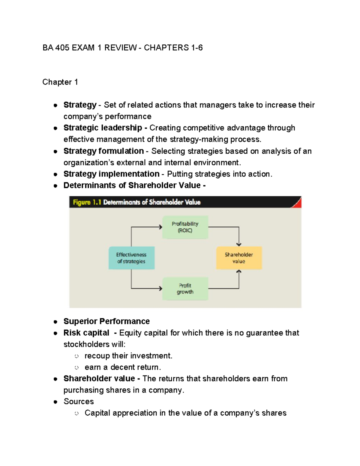 BA 405 Exam 1 Review - BA 405 EXAM 1 REVIEW - CHAPTERS 1- Chapter 1 ...