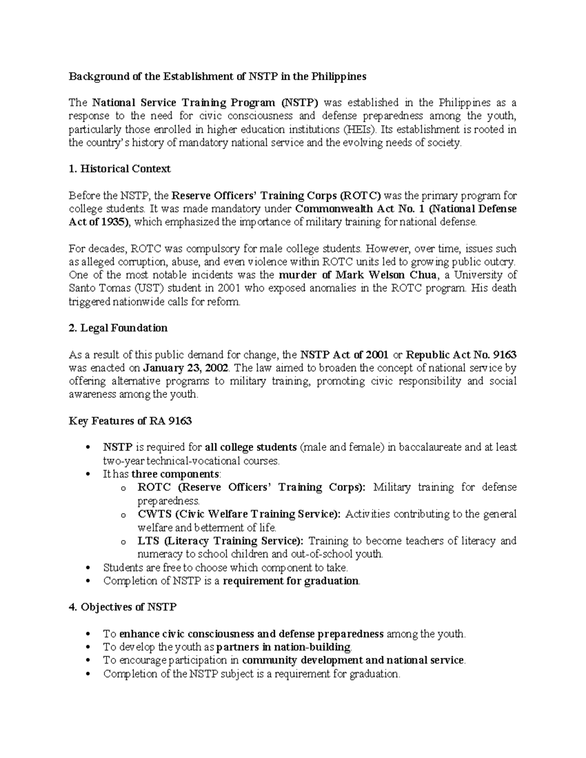 NSTP 101: Background and Significance of the National Service Training ...