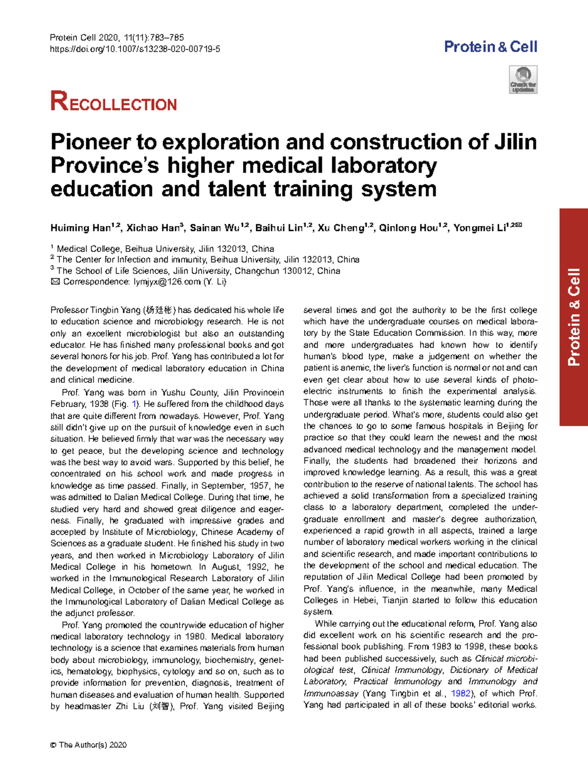 Recollection of Prof. Tingbin Yang's Contributions to Medical Education ...