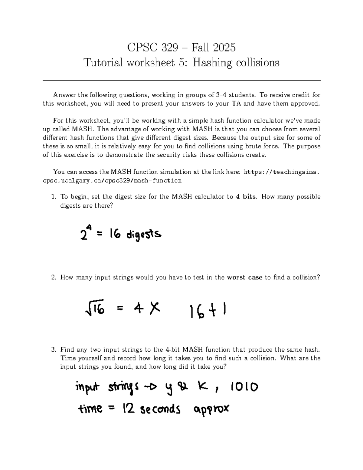 CPSC 329 Fall 2025 Tutorial WS5: Exploring Hashing Collisions - Studocu
