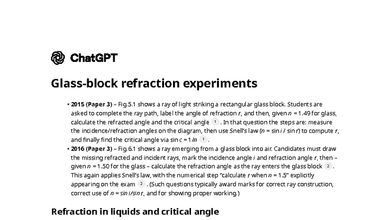 Refraction Experiments in Glass Blocks (BGCSE Paper 3) - Studocu