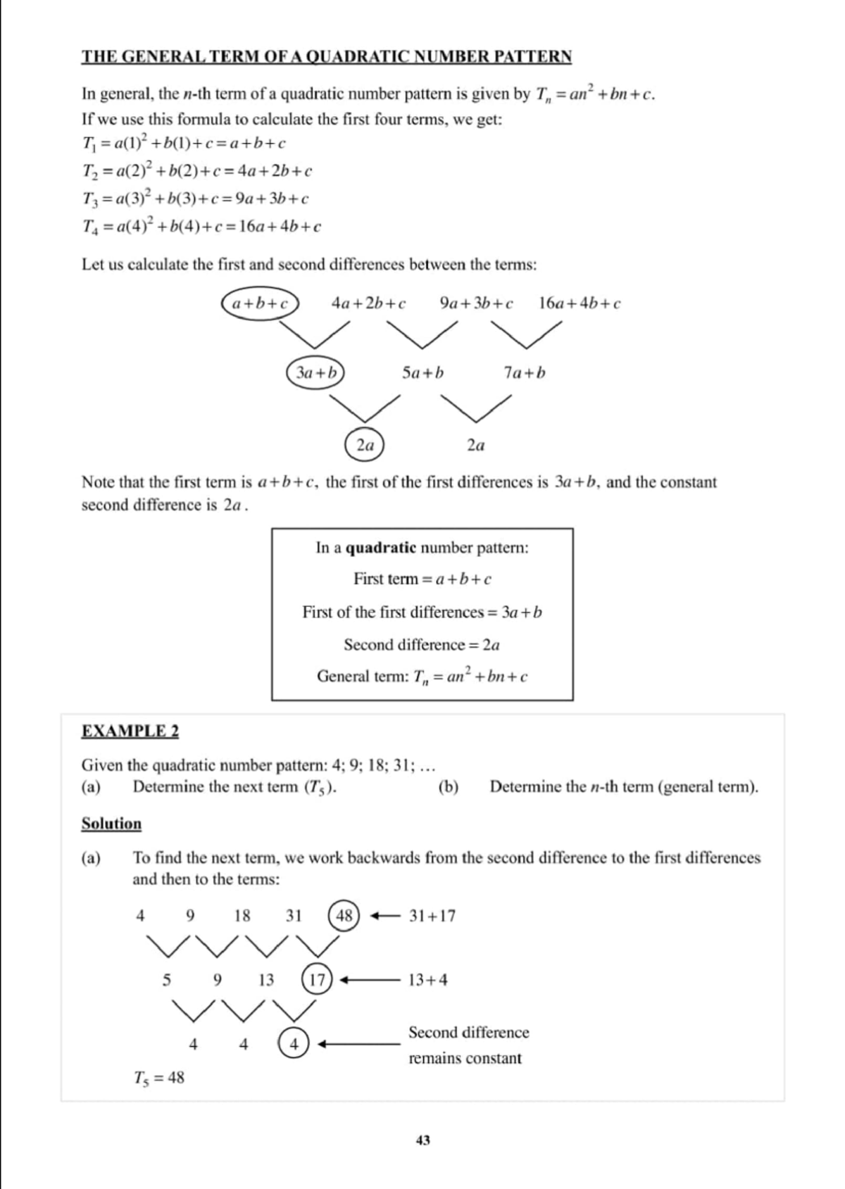 Quadratic Patterns: General Terms, Differences, and Examples (MATH 101 ...